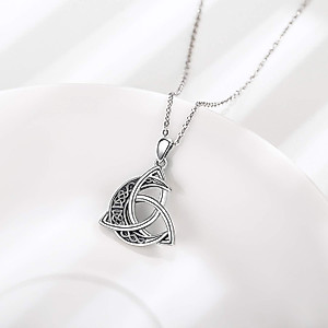 CHENGHONG Celtic Moon Necklace for Women 925 Sterling Silver Celtic Knot Moon Pendant Necklace Crescent Irish Necklace Jewelry Gift for Men