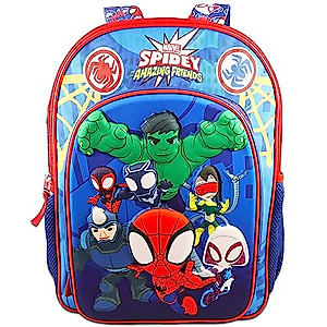 Spidey and His Amazing Friends Backpack Set for Kids - Bundle with 16” Spiderman Backpack, Spidey Stickers, More | Spidey and Friends Backpack