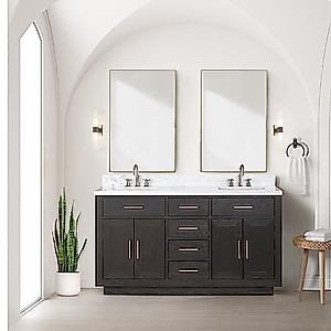 Bell+Modern Shelter 60 in W x 22 in D Brown Oak Double Bath Vanity and Carrara Marble Top