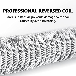 GUNMJO Pro Custom Coiled USB C Cable for Gaming Keyboard, Double-Sleeved Mechanical Keyboard Cable with Detachable Metal Aviator, 1.5M USB-C to USB-A, White Color