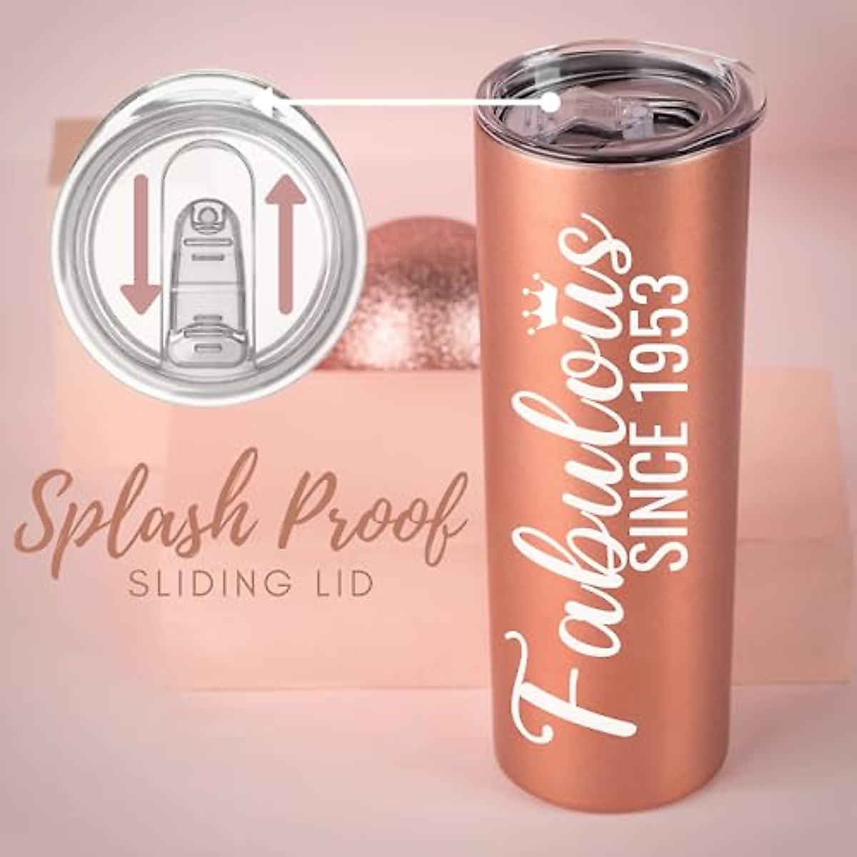 Onebttl 70th Birthday Gifts for Women, 70 & Fabulous, 70th Birthday Gift Idea for Women, Coworker, Friends, Mom, 70th Bday Gifts, Stainless Steel Tumbler 20oz - 1953 Birthday Gifts for Women