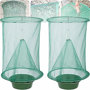 2/8 Set Ranch Fly 𝐓𝐫ap - Reusable Fly 𝐓𝐫ap with 𝐁𝐚it Tray Upgraded Fly 𝐂𝐚𝐭cher Cage Effective Fly Bag for Indoor Outdoor Hanging Family Farms,Stable,Garden,Orchard,Park,Restaurants (2Set)