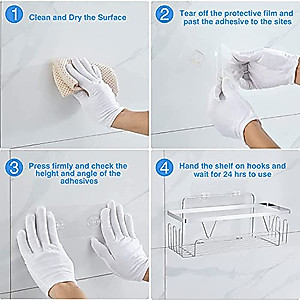 AURIKAR Shower Caddy Adhesive Shower Organizer Rack with Hooks, No Drilling Stainless Steel Wall Hanging Shower Shelf for Inside Shower Bathroom Restroom Storage, Silver 2-Pack