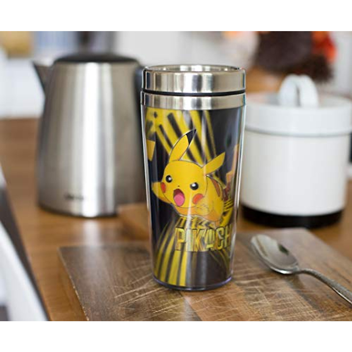 Pokemon Lenticular Pikachu 16oz Insulated Travel Coffee Tumbler Mug With Non-Spill & Leak Proof Metal Lid for Ice Drinks & Hot Beverages - Best for Indoor Home & Office Use or Outdoor Hiking & Camping