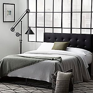 Edenbrook Hawthorne Faux Leather Headboard - Modern -Adjustable Height - Buttonless Tufting, Queen, Black