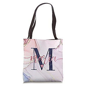 Maria Letter M Initial Monogram Calligraphy Personalized Tote Bag