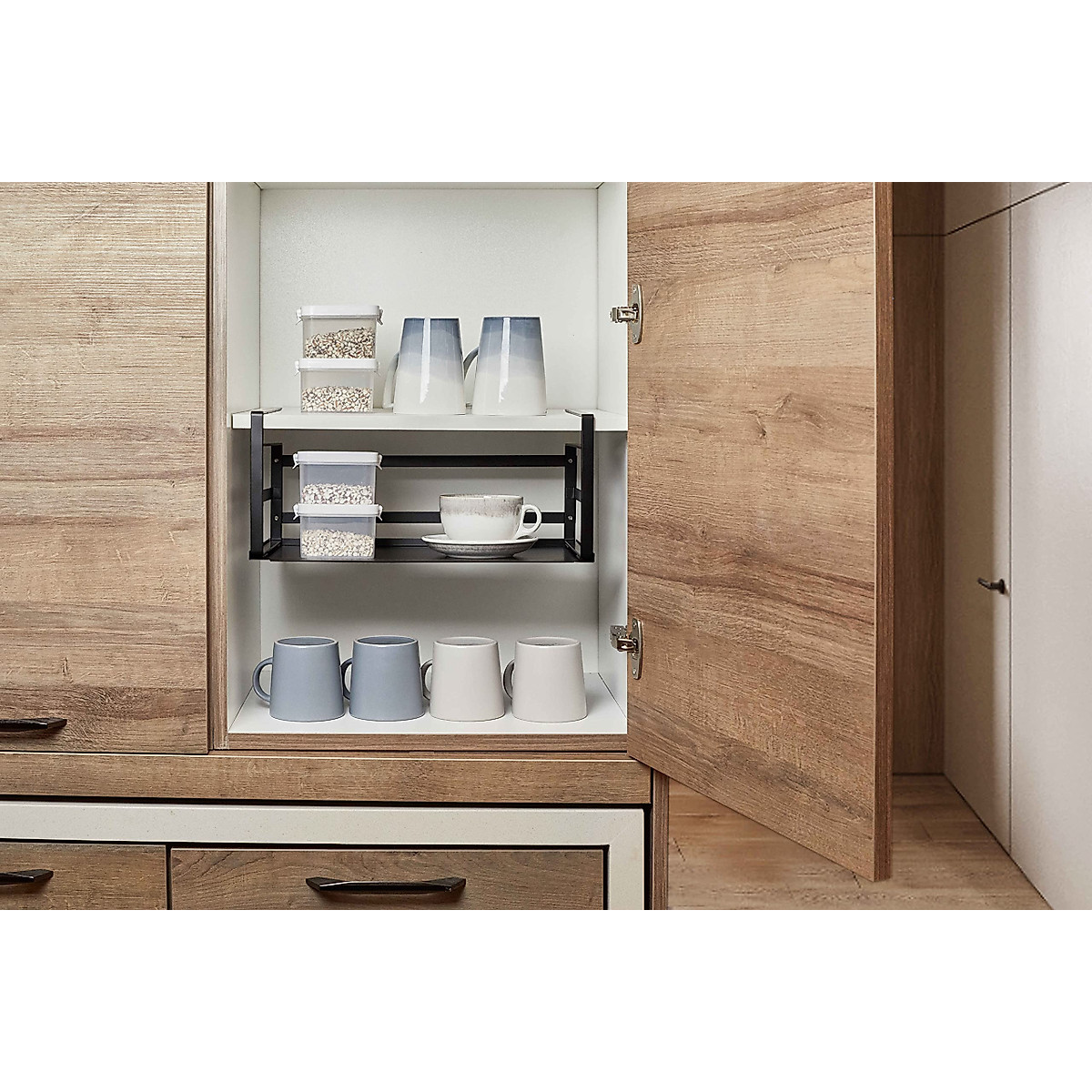 Nxconsu 2Pack Under Shelf Storage Basket Organizer Hanging Holder for Cabinet Pantry Kitchen Cupboard Desk Counter Bookshelf Organization Add-on Space Saver Heavy Duty Slide-in Black Large