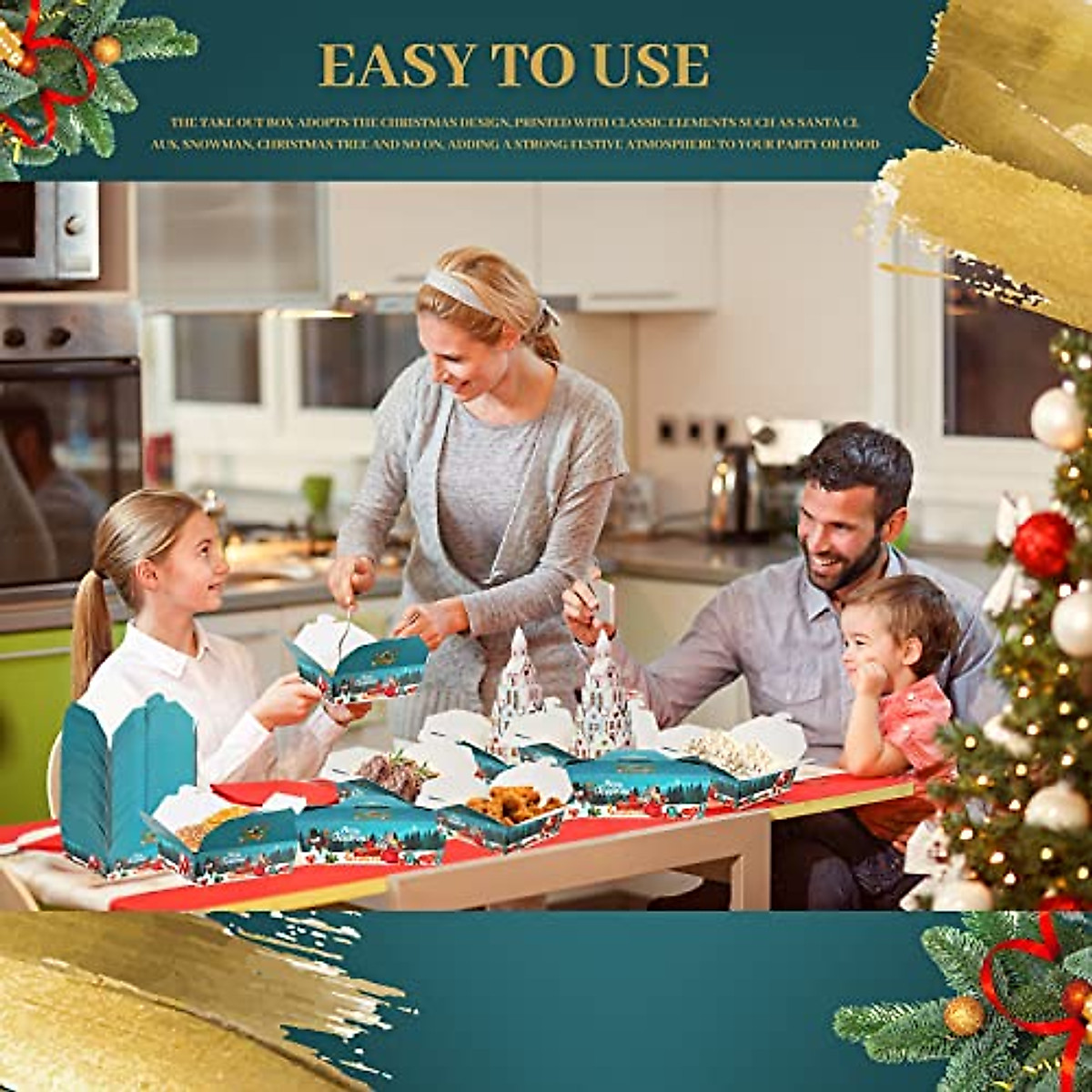 Yungyan Christmas Party Supplies 50 Pack Christmas Food Trays 38 Oz Paper Take Out Containers Christmas Party Food Container Serving Trays Microwaveable To Go Boxes for Christmas Party Home Supplies