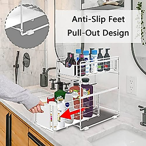 PIGTAB Under Sink Organizers and Storage - Pull Out Under Cabinet Organizer for Bathroom, Kitchen, 2 Tier Metal Shelf Basket Holds up to 150lbs for Kitchen Bathroom Cabinet or Pantry