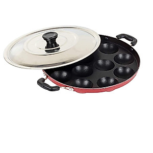 SRIYUG Non Stick Appam Maker 12 Cavity Appam Patra Pan with 2 Side Handle And Stainless Steel Lid