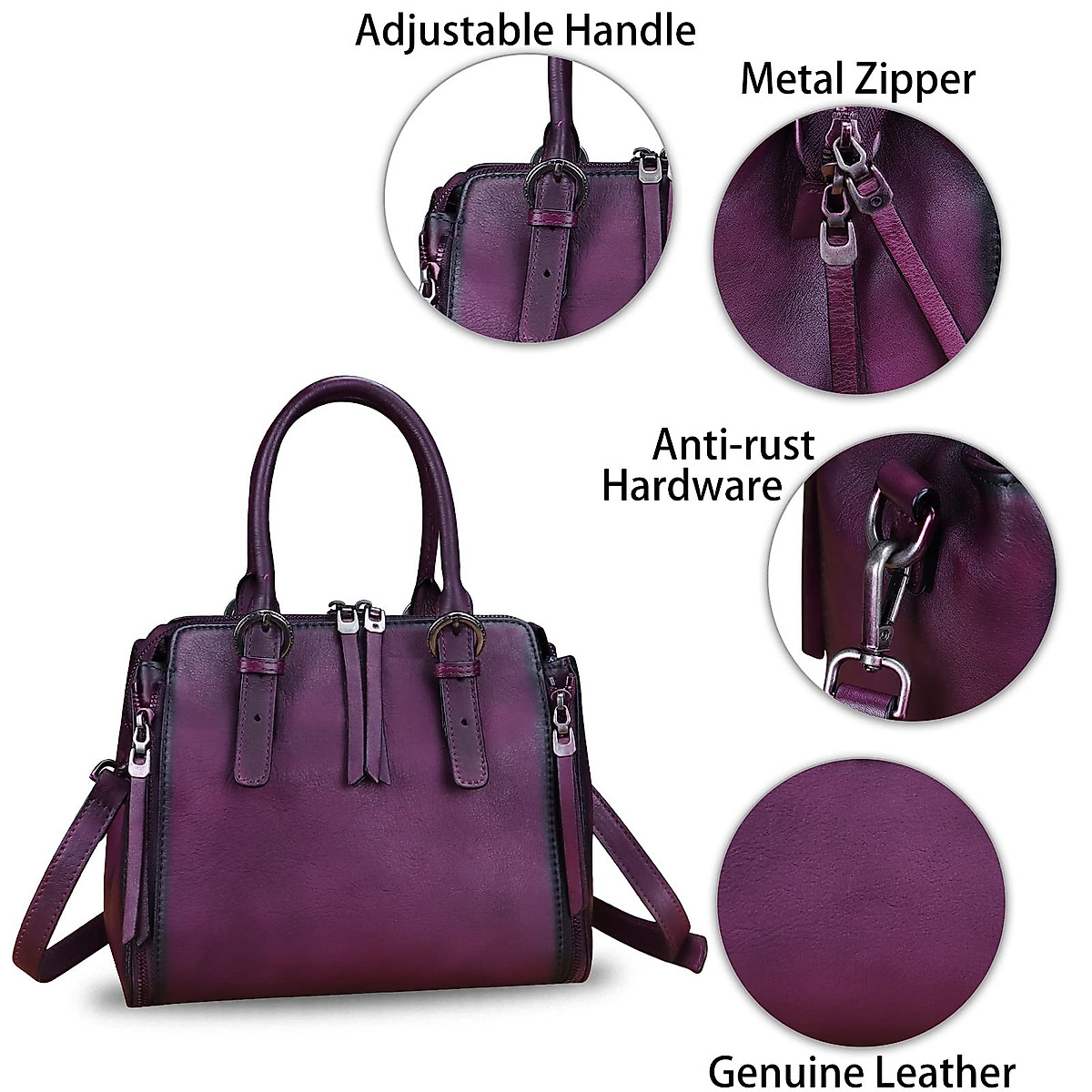 Genuine Leather Handbags Satchel for Women Purse Vintage Handmade Top-Handle Handbag Crossbody Shoulder Bag (Purple)