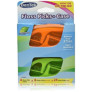 DenTek Floss Picks & Travel Case for On-the-Go, 4 Travel Cases with 6 Floss Picks Each, (Pack of 2)