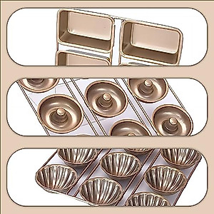 WEMUBSU Baking Pan for Oven, 6-Cavity Nonstick Mini Loaf Baking Pans for Muffin Bread Cupcakes Pullman, Carton Metal, Oven Dishwasher Safe, Easy to Demould, Gold (Type3)