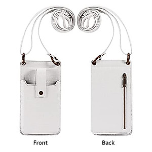 Leather Cell Phone Purse, Small Cell Phone Wallet with Card Slots and Makeup Mirror, Mini Cell Phone Purse Crossbody Bag for Women for iPhone Samsung All Smartphone (White)