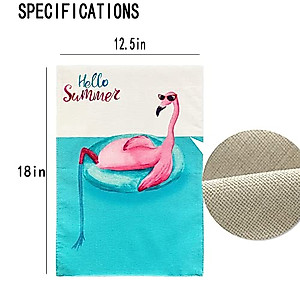 Hello Summer Flamingo Garden Flag Vertical Double Sided 12.5 x 18 Inch Welcome Summer Flag Yard Lawn Porch Patio Outdoor Decoration