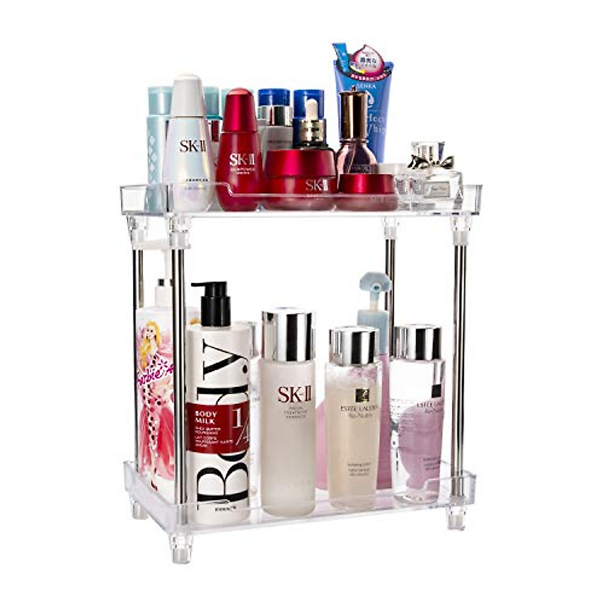 CGBE Makeup Organizer for Vanity, Large Capacity Cosmetic Organizer and 2-Tier Counter Shelf Bathroom Countertop Organizer