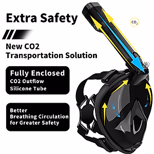 SABRE COVE R10 Full Face Snorkel Mask Adults, Snorkeling Mask Gear for Adults&Kids, Fully Enclosed CO2 Outflow, Silicone Bonding Anti-Leak&Fog, Buckle Folding for Portability-L/XL BlackSemiTransparent