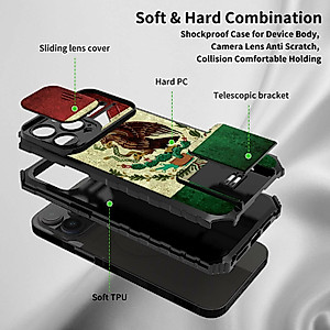 Rossy iPhone 14 Pro Case, Slide Camera Cover, Kickstand, Dual Layer Shockproof for iPhone 14 Pro Max 6.7", "Mexican Vintage Flag