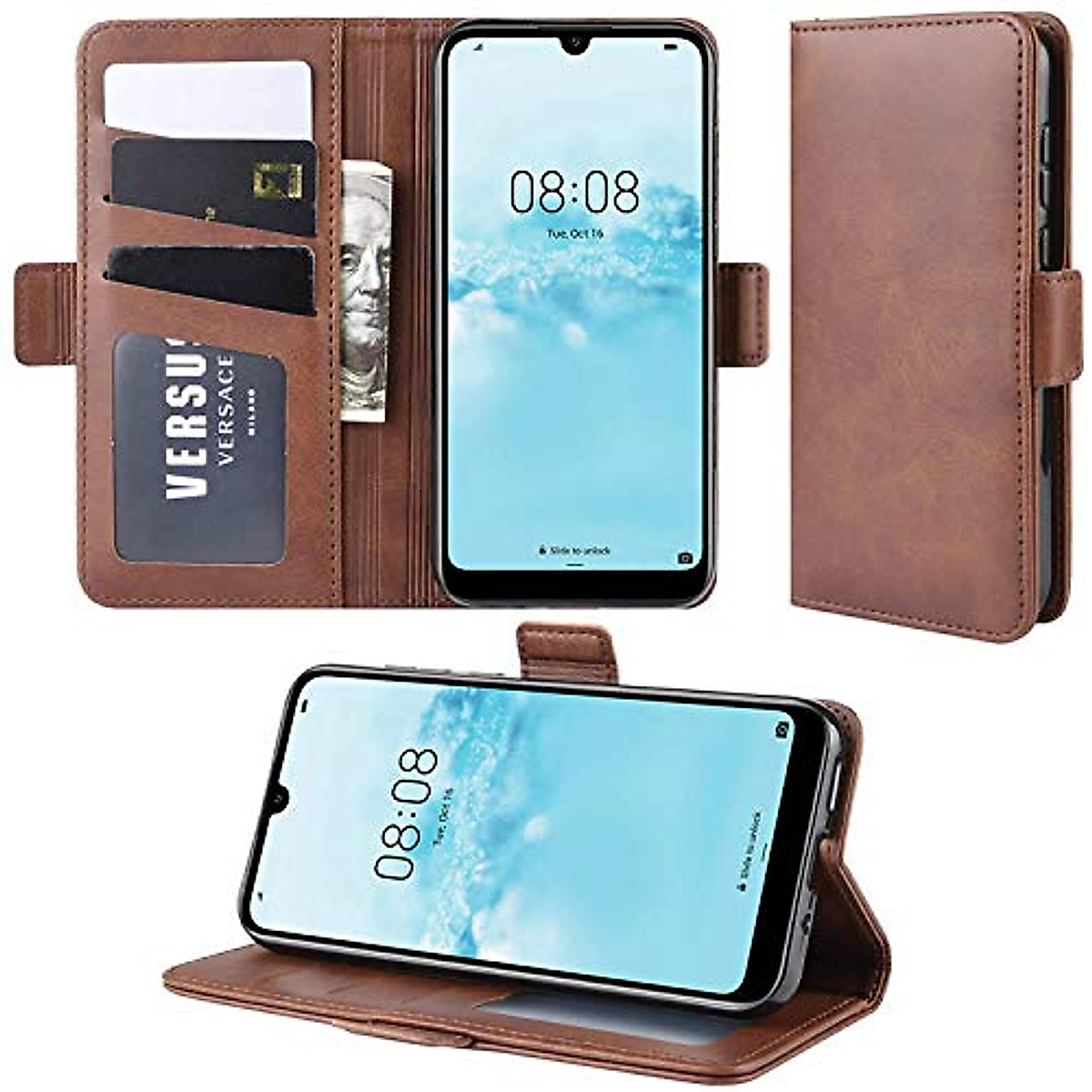 HualuBro Xiaomi Redmi 9C Case, Premium PU Leather Full Body Shockproof Wallet Flip Case Cover with Card Slot Holder and Magnetic Closure for Xiaomi Redmi 9C Phone Case - Brown