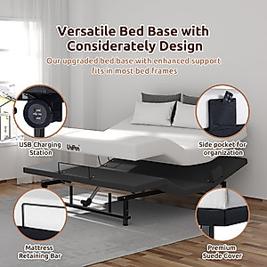 UniPon Adjustable Bed Frame Base King Size, Wireless Remote Control, Zero Gravity, Under Bed Lighting, USB Charging Station, Silent Motor, Mattress Retaining Bar, Anti-Sliping Suede Cover