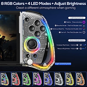 Switch Controller for Nintendo Switch/OLED, One-Piece Switch Pro Controllers Replacement for Joycon, Handheld Switch Grip Remote with 8 RGB Colors, Adjustable TURBO, Dual Motor Vibration, Back Button