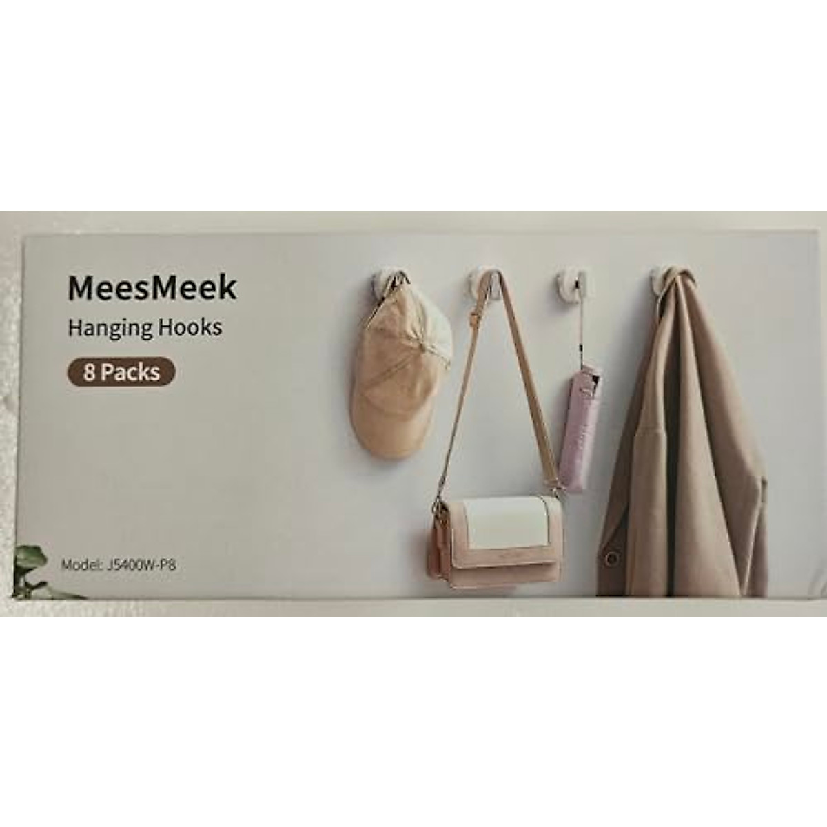 MeesMeek Adhesive Hooks - No Tools, Easy to Use Utility Hooks, Small Sticky Hooks for Hanging Oven Mitts, Kitchenware, Clothes, Towels, Hats, Keys (8 Pack)
