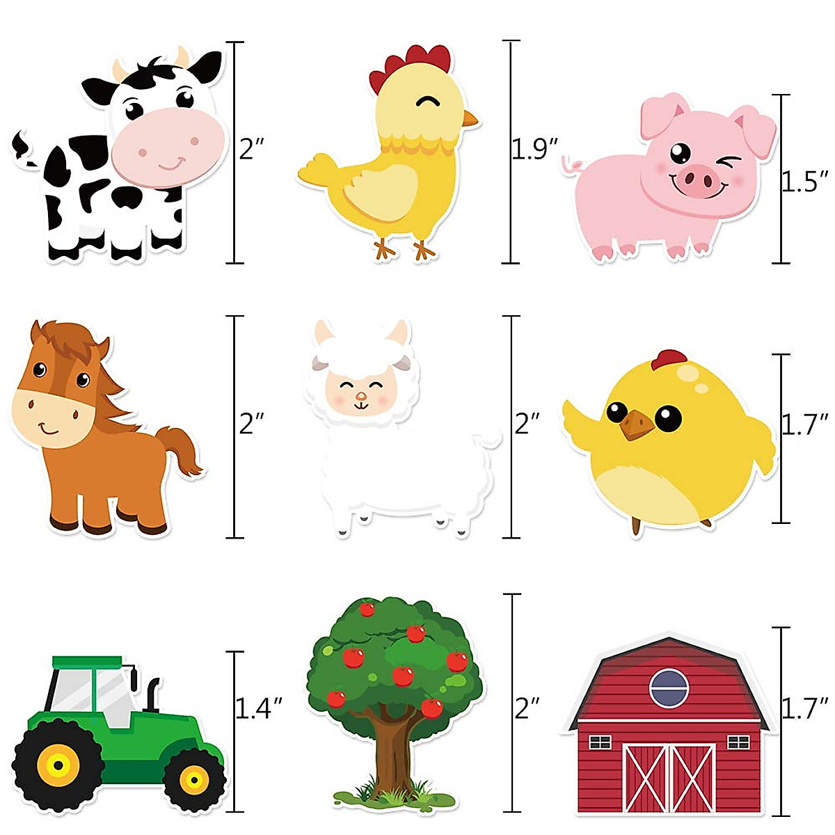 WERNNSAI Farm Cupcake Topper - 36 PCS Farm Animals Cake Topper Party Decorations for Kids Birthday Baby Shower Barnyard Cartoon Cupcake Topper Picks Party Supplies
