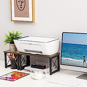 Giikin Wood Desktop Shelf - Table Top Corner Shelf Stand - Kitchen Counter Organizer - Multi-Purpose Adjustable Riser for Monitor Cups Jars Spices - 2 Tier Independent Stackable Desk Stand…