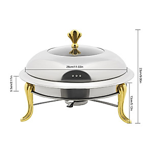 Chafing Dish Buffet Set,Stainless Steel Chafing Dish Set,Round Buffet Servers and Warmers Set with Lid Holder for Wedding Party (Gold-11.02in)