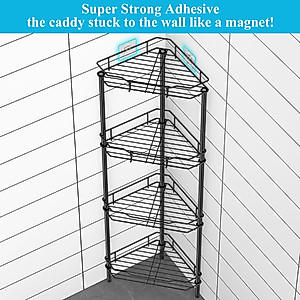 HuggieGems 4 Tier Floor Standing Corner Shower Caddy Organizer Shelf with Hooks, Bathroom Shelves Stand Rack, Black