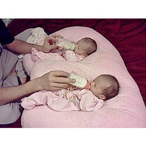 The TWIN Z PILLOW - Pink - 6 uses in 1 Twin Pillow ! Breastfeeding, Bottlefeeding, Tummy Time, Reflux, Support and Pregnancy Pillow! Cuddle Pink DOTS