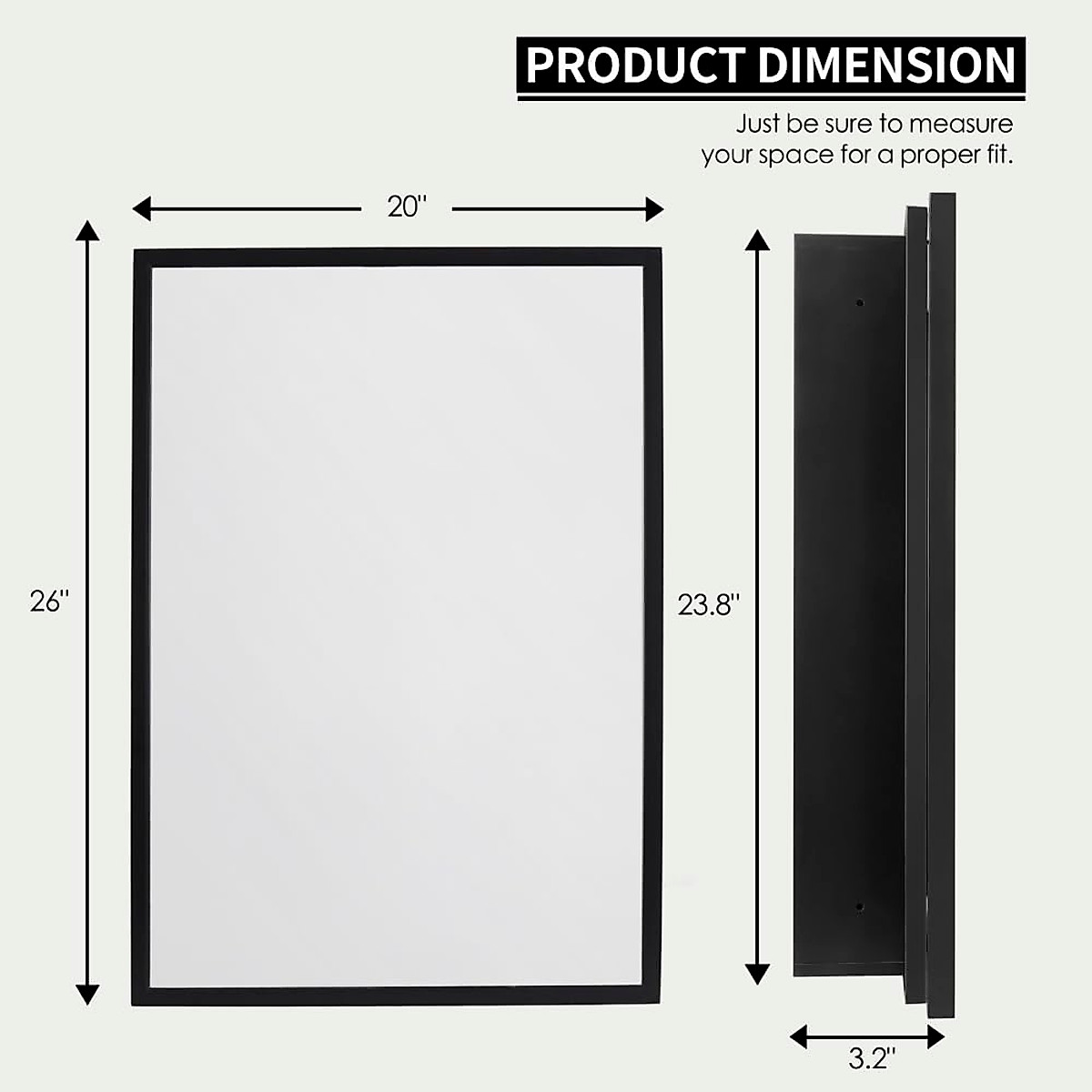Movo 20 inch x 26 inch Medicine Cabinet Mirror,Black Mirror Medicine cabinets for Bathroom, Recessed or Surface Mount Bathroom Medicine Cabinet with Beveled Mirror