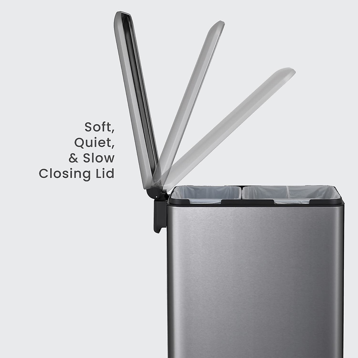 Home Zone Living 13 Gallon Kitchen Trash Can, Dual Removable Liners for Recycling and Trash, Slim Stainless Steel Shape (8 + 5 for 13 Gallon Total)