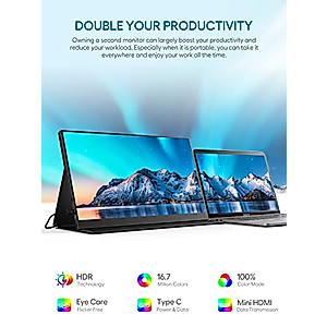 UPERFECT Portable Monitor 17.3’’ 1080P, Frameless Portable Screen IPS HDR Eyecare USB C Gaming Monitor 1920X1080 with VESA, Ultra-Wide & Lightweight Extended Monitor