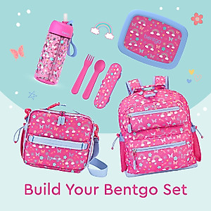 Bentgo® Kids Lunch Bag - Durable, Double Insulated, Water-Resistant Fabric, Interior & Exterior Zippered Pockets, Water Bottle Holder - Ideal for Children 3+ (Rainbow)