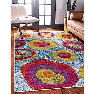 Unique Loom Lyon Collection Colorful Modern Abstract Floral Area Rug, 4 x 6 Feet, Blue/Yellow