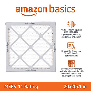 Amazon Basics Merv 11 AC Furnace Air Filter - 20'' x 20'' x 1'', 6-Pack