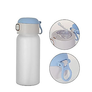 PYD Life Sublimation Glass Blanks Water Bottle 15 OZ Frosted Sippy Up Tumbler Cups with Light Blue Pop Lid and Straw for Tumbler Heat Press 6 Pack