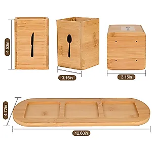 GEHE 3Pcs Silverware Caddy, Natural Bamboo Silverware Holder for Countertop, Utensil Caddy for Parties Silverware Organizer