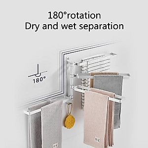 Kindream Swivel Towel Rack Bathroom 13inch Hand Towel Bar Bathroom Swing Hanger Towel Rack Holder Matte Black Finish, Wall Mounted, 3-Arm