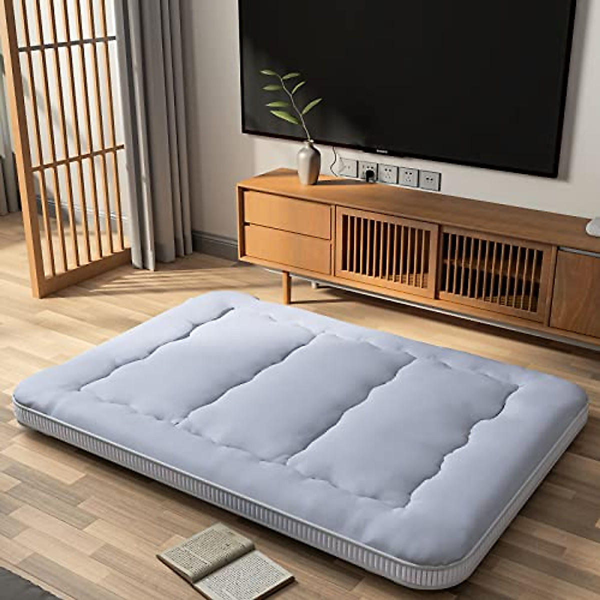 KIAYACI Floor Mattress Japanese Floor Mattress Tatami Floor Mat Quilted Bed Mattress Topper College Dorm Roll Up Mattress Sleeping Pad Breathable Floor Lounger Full Size