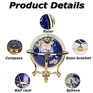 World Globe,Large Gemstone Globe Desktop Home Decoration Earth Globe-for Educational Geographic Modern,Blue-22cm (White 22cm) (Blue(a) 33cm)