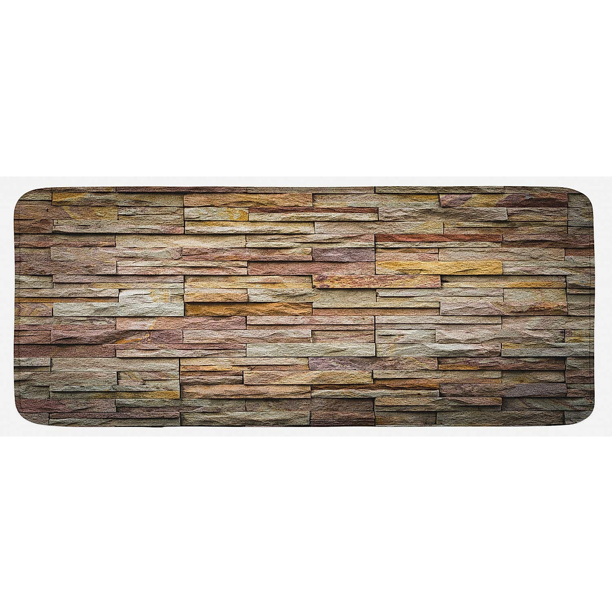 Ambesonne Marble Kitchen Mat, Urban Brick Slate Stone Wall Rocks Featured Facade Architecture Town Picture, Plush Decorative Kitchen Mat with Non Slip Backing, 47" X 19", Light Brown