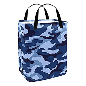 Camouflage Blue Print Collapsible Laundry Hamper, 60L Waterproof Laundry Baskets Washing Bin Clothes Toys Storage for Dorm Bathroom Bedroom