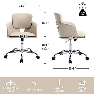 BERYTH Home Office Chair with Wheels, Adjustable Height PU Leather Ergonomic Computer Tilt Chair in Rocking Style, Modern Mid Back Swivel Vanity Task Chair for Office, Meeting, Study Room(Beige)