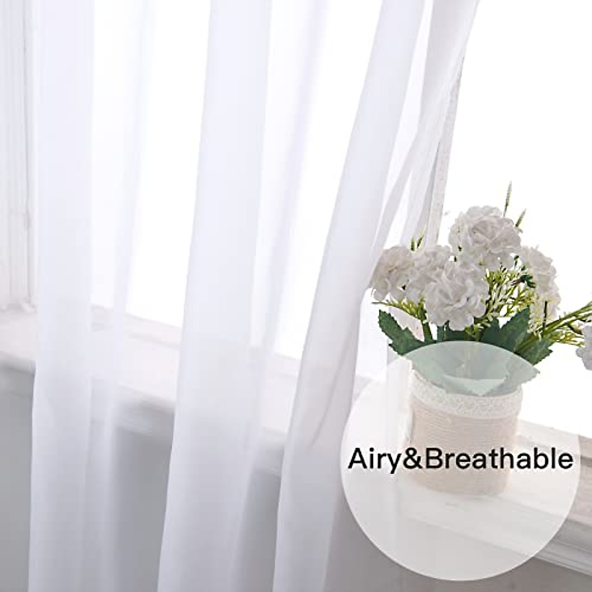 Tony's collection White Sheer Curtains 63 Inch, Rod Pocket Voile Drapes for Living Room, Bedroom, Window Treatments Curtain Panels for Yard, Patio, Villa, Parlor(34x63 Inch, White,2 Panels)