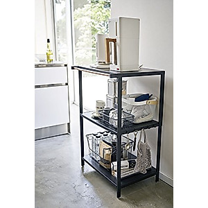 YAMAZAKI Home 3-Tiered Storage Rack-Kitchen Shelf Organizer | Steel | Short | Shelving, Black