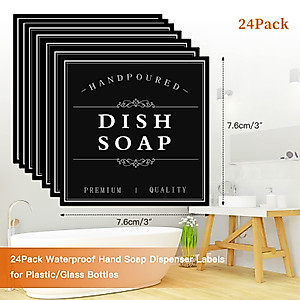24PCS Waterproof Soap Labels for Bottles, Bathroom Hand Soap Label Stickers, Shampoo and Conditioner Dispenser Labels for Glass/Plastic Spray Bottle (Black)