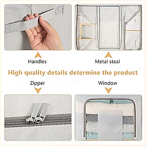 FAikhom 3 Pack Stackable Storage Bins- Foldable Metal Frame Storage Box Oxford Fabric Stackable Clothes Container Organizer with clear Window & Carry Handles (22L, Grey)