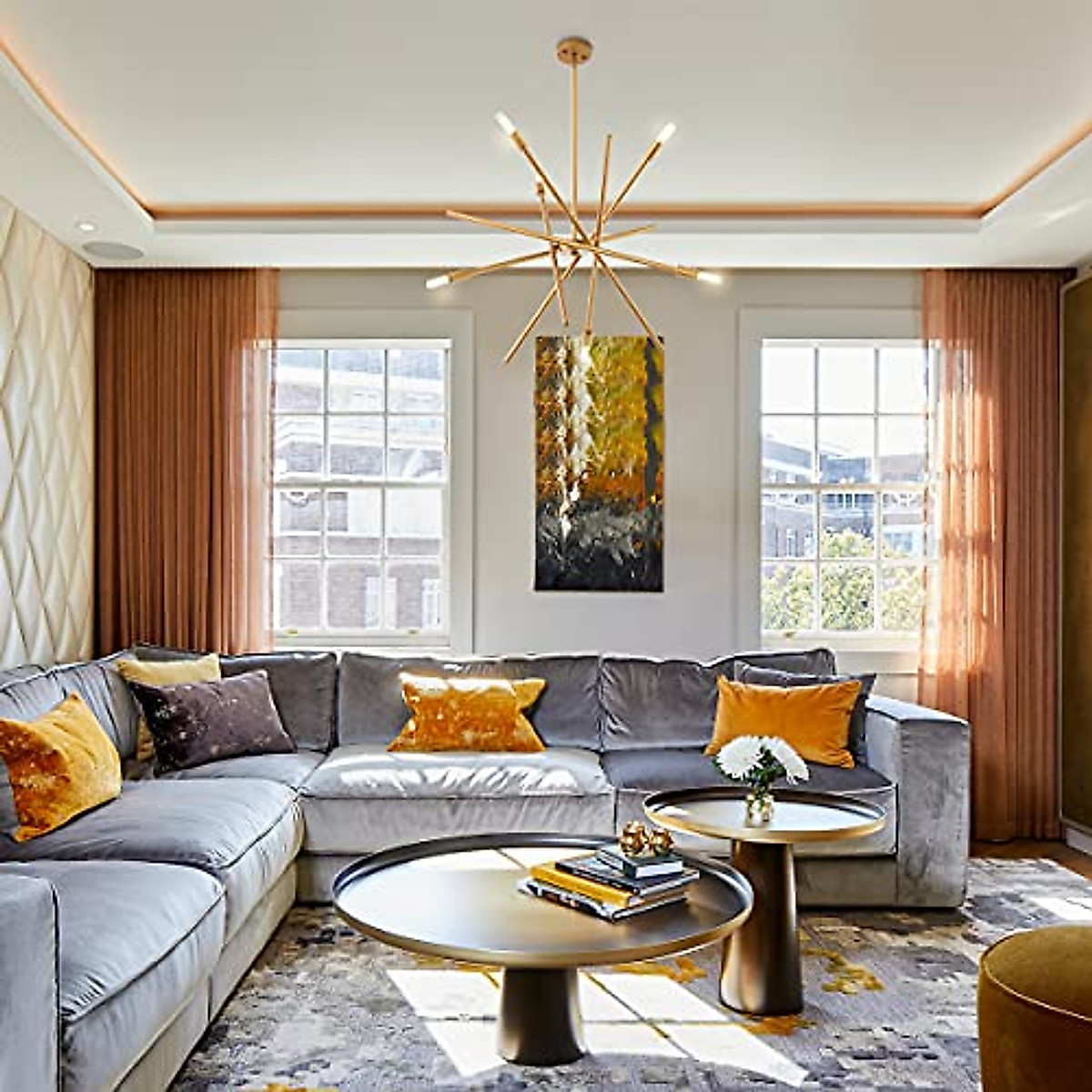 VILUXY Contemporary Chandelier Lighting Fixture 6-Light Antique Brass Brush Paint Finish Mid-Century Pendant Lighting for Dining Room Bedroom Kitchen Living Room